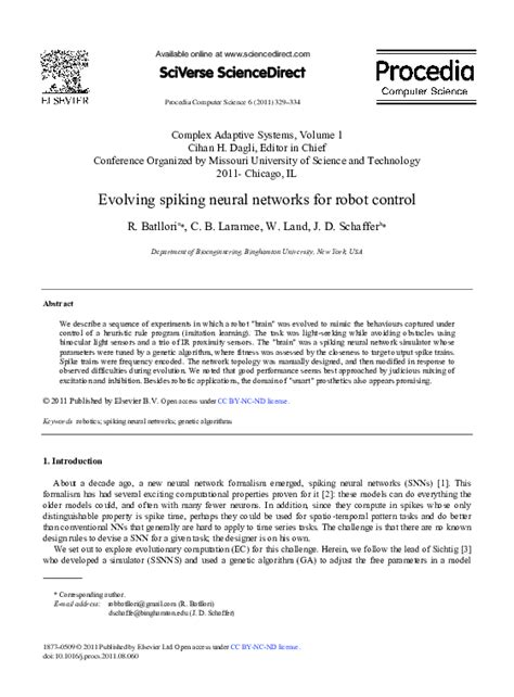 Pdf Evolving Spiking Neural Networks For Robot Control