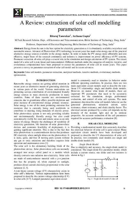 Pdf A Review Extraction Of Solar Cell Modelling Parameters