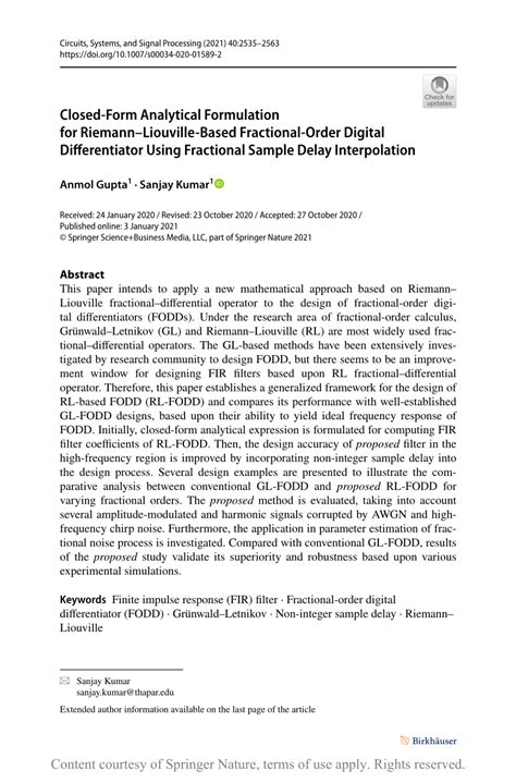 Closed‐form Analytical Formulation For Riemannliouville‐based Fractional‐order Digital
