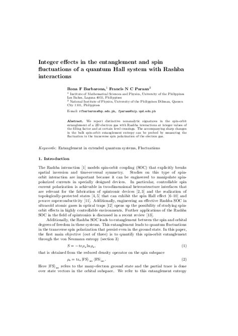 Pdf Integer Effects In The Entanglement And Spin Fluctuations Of A