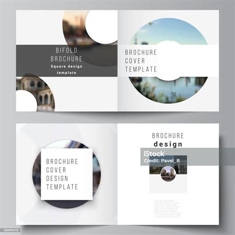 두 개의 커버 레이아웃스퀘어 바이폴드 브로셔 전단지 잡지 커버 디자인 책 디자인 브로셔 커버용 템플릿 라운드 It 기술에 대한 원 배경 템플릿 최소한의 스타일 두 물체에