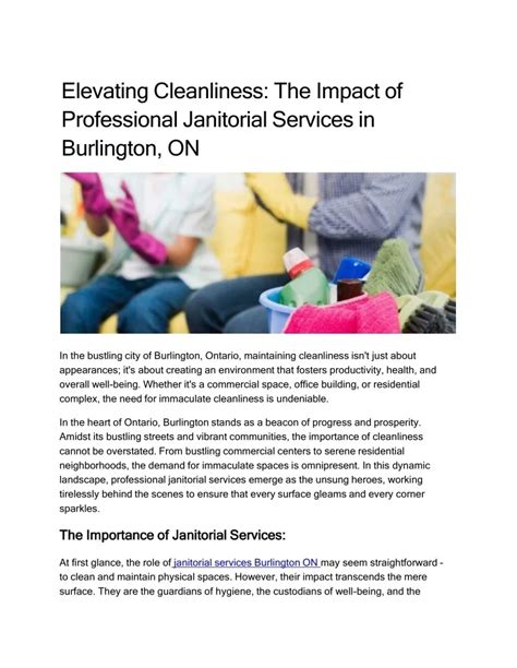 Ppt Elevating Cleanliness The Impact Of Professional Janitorial Services In Burlington On