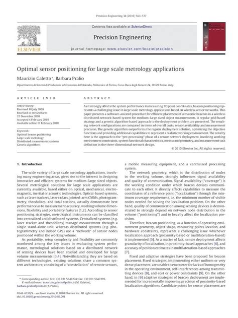Pdf Optimal Sensor Positioning For Large Scale Metrology Applications