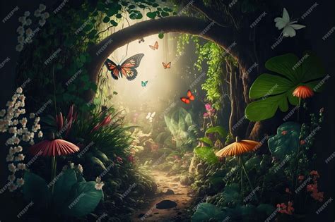 Uma Linda Floresta Encantada De Conto De Fadas Com Grandes árvores