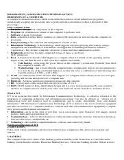 ICT NOTES Pdf INFORMATION COMMUNICATION TECHNOLOGY ICT DEFINITION OF A COMPUTER A Computer