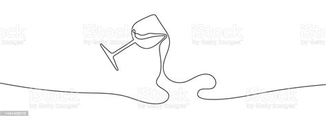 와인 잔의 연속 선 그리기 와인 글래스 선형 아이콘입니다 한 줄 그리기 벡터 일러스트레이션 개념에 대한 스톡 벡터 아트 및 기타