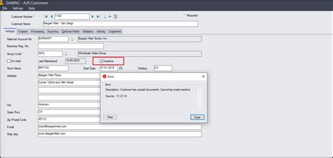 Sage 300 Erp Errors Customer Has Unposted And Unpaid Documents Cannot Be Made Inactive Sage