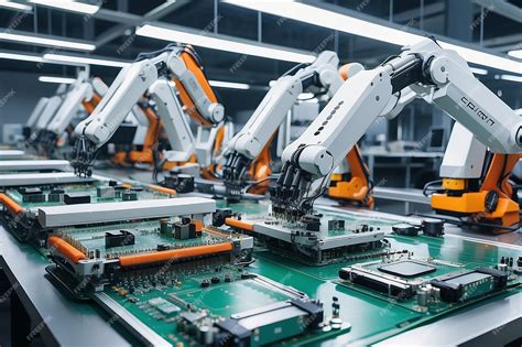 Premium Photo Advanced High Precision Robot Arms On Fully Automated Pcb