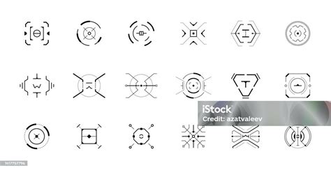 Hud 조준 제어 대상 시스템 세트 Gui 및 Fui 인터페이스 미래 지향적 인 군사 광학 조준 수집 Gui 디지털 레이더 요소 총 초점 범위 시준기 광경 디지털 대시보드