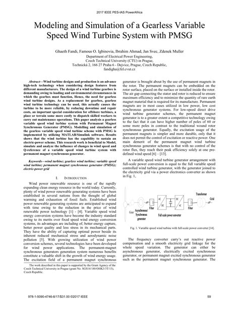 Pdf Modeling And Simulation Of A Gearless Variable Speed Wind Turbine