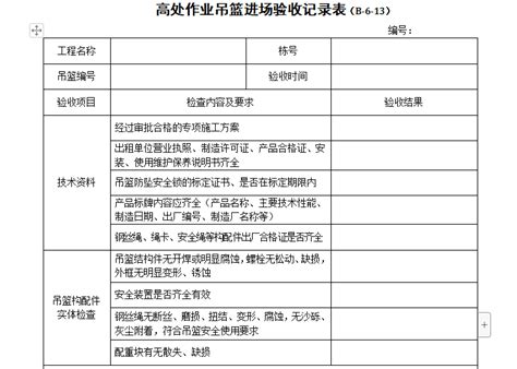 高处作业吊篮进场验收记录表 常用图表 筑龙工程监理论坛