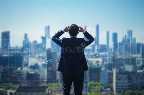 Businessman Looks At A Graph Showing Upward Trend In Economic Growth