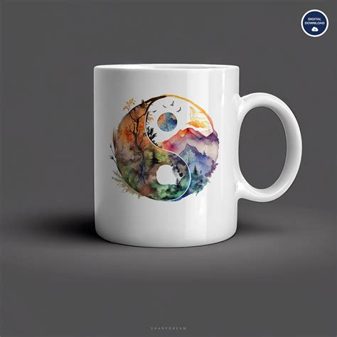 Zen Yin Yang Balance Printable Art Watercolor Digital Wall Decor