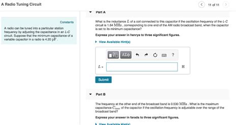 Solved A Radio Tuning Circuit く 11 of 11 Part A What is Chegg com
