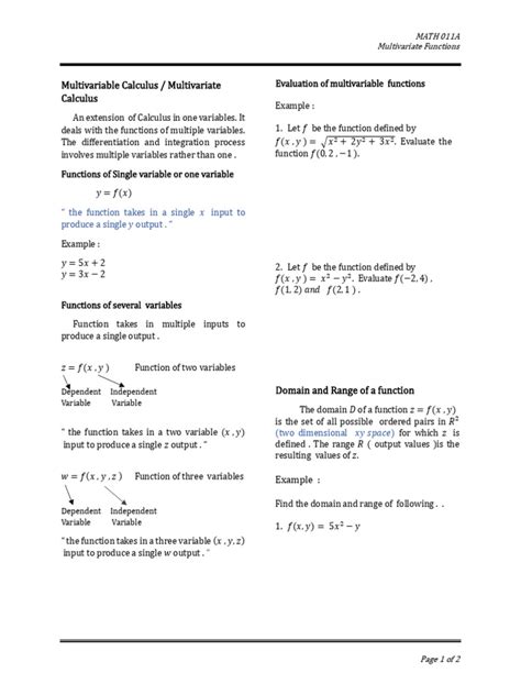 Intro To Multivariate Calculus Student Copy Pdf Function