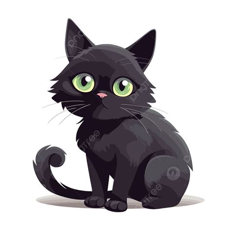 Cute Black Cat Vector Sticker Clipart Cute Black Cat With Green Eyes Drawn On White Background