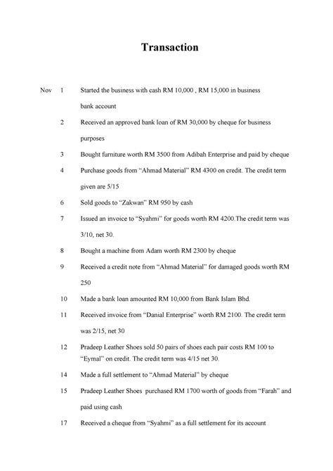 Group Assignment Far Sdsd Transaction Nov 1 Started The Business With Cash Rm 10000 Rm
