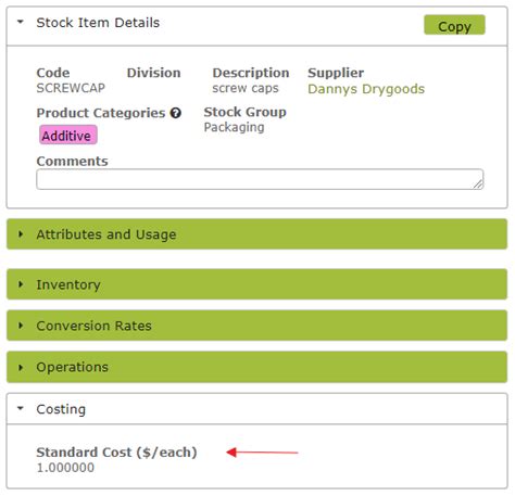 vinsight documentation setting standard costs vinsight documentation