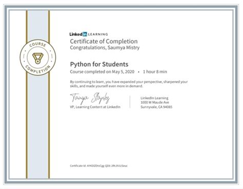 Saumya Mistry On Linkedin First Python Completed Course Linkedinlearning Pythonprogramming