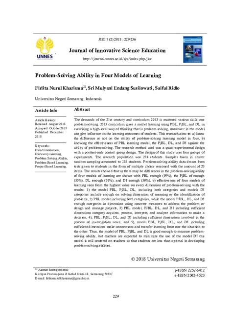 Pdf Problem Solving Ability In Four Models Of Learning