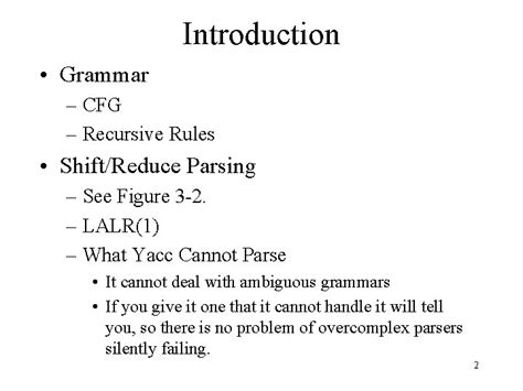 Using Yacc 1 Introduction Grammar Cfg Recursive Rules
