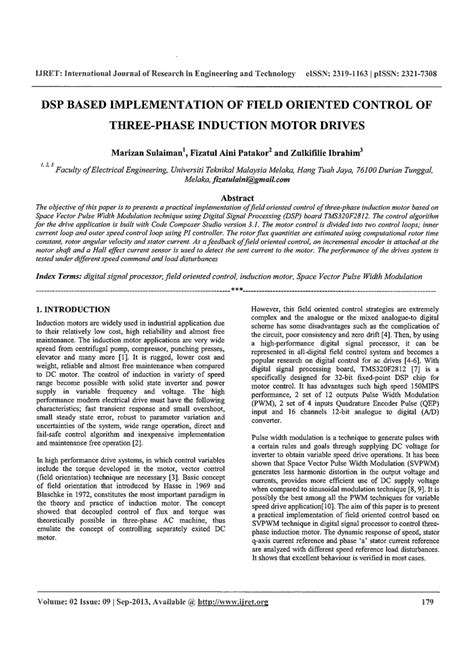 Pdf Dsp Based Implementation Of Field Oriented Control Of Three Phase