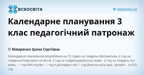 Календарне планування 3 клас педагогічний патронаж Робоча програма Початкова освіта