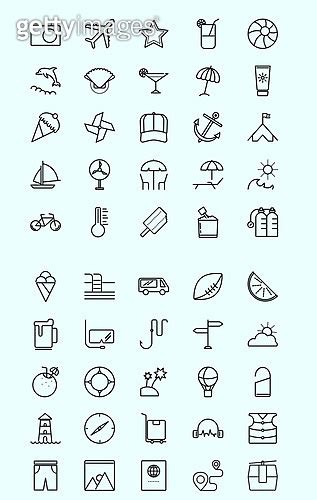 벡터 일러스트 아이콘 아이콘세트 아이콘 라인아이콘 여름 휴가 여행 바캉스 더위 바다 해변 수영 수영복 호텔 항공 예약 이미지