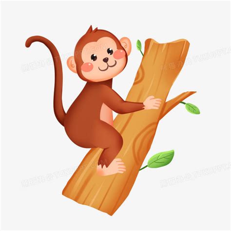 手绘卡通爬树的猴子免抠PNG图片素材下载 猴子PNG 熊猫办公