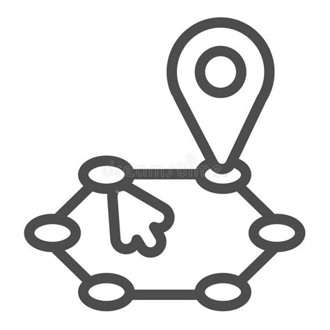 location pin and route with mouse cursor line icon navigation concept