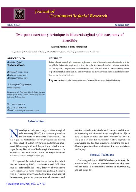 Pdf Two Point Osteotomy Technique In Bilateral Sagittal Split