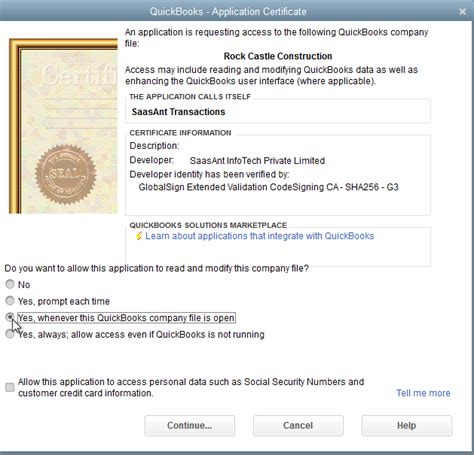 how to authorize saasant transactions desktop to quickbooks desktop