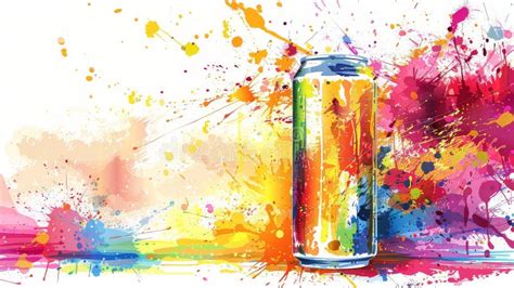 Eyecatching Abstract Energy Drink Can Illustration With Vibrant Colors And Dynamic Splashes