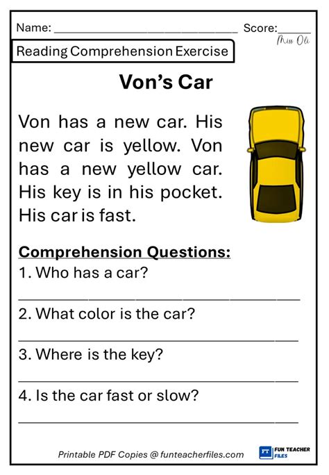 Reading Comprehension Exercise Set 3 Cvc Fun Teacher Files
