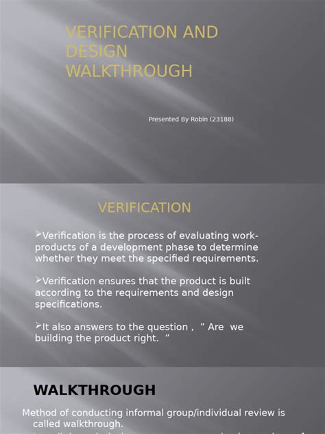 Verification And Design Walkthrough Pdf
