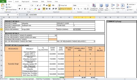 Project Weekly Status Report Template Excel Toptemplate My Id
