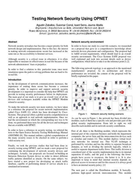 Testing Network Security Using Opnet Agustin Zaballos Guiomar Corral Isard Serra Jaume