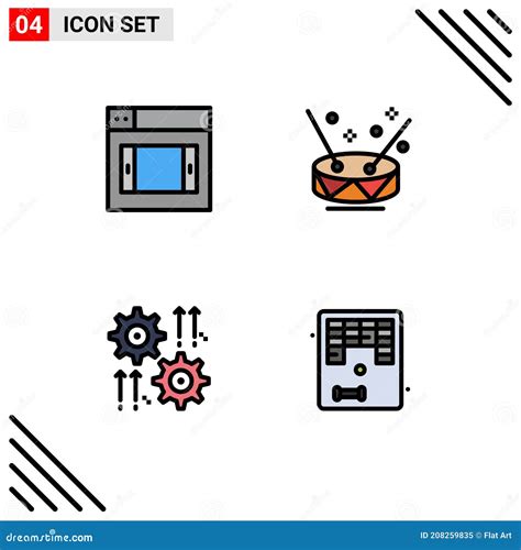 Filledline Flat Color Pack Of 4 Universal Symbols Of Web Cog Drum Party Arrow Stock Vector