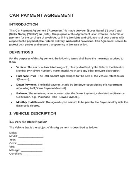 Car Payment Agreement Template Fill Out And Sign Online Dochub