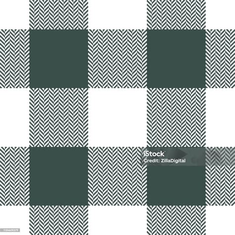 버팔로 체크 픽셀 격자 무늬의 헤링 본 벡터 패턴은 나무 꾼 플 란 넬 셔츠 판 초 담요 또는 녹색과 흰색의 다른 섬유 디자인 큰 검사 녹색에 대한 스톡 벡터 아트 및 기타