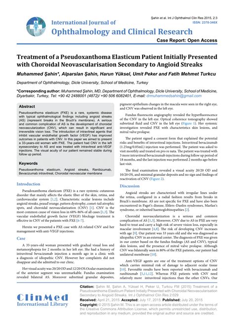 Pdf International Journal Of Ophthalmology And Clinical Research Treatment Of A Pseudoxanthoma