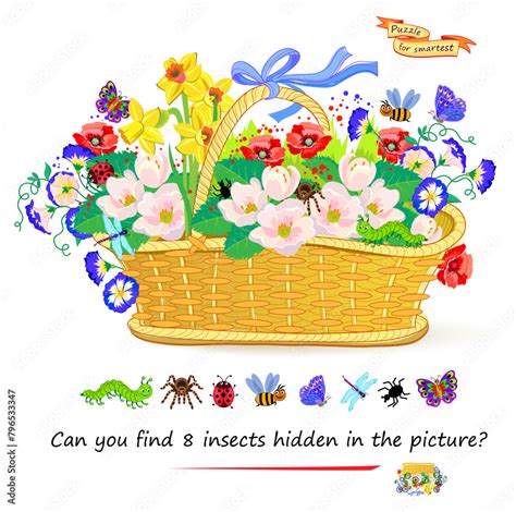 can you find 8 insects hidden in the picture logic puzzle game for