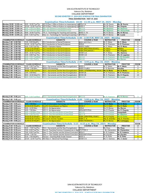 Final Exam Sched 2nd Sem Sy 2024 2025 Pdf