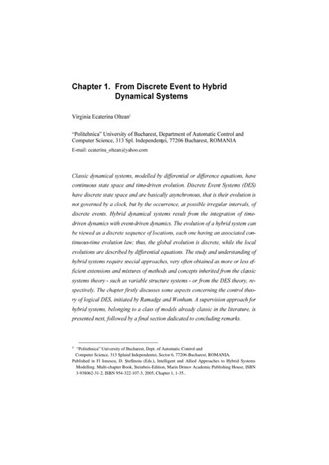 Pdf From Discrete Events To Hybrid Dynamic Systems Three Modeling