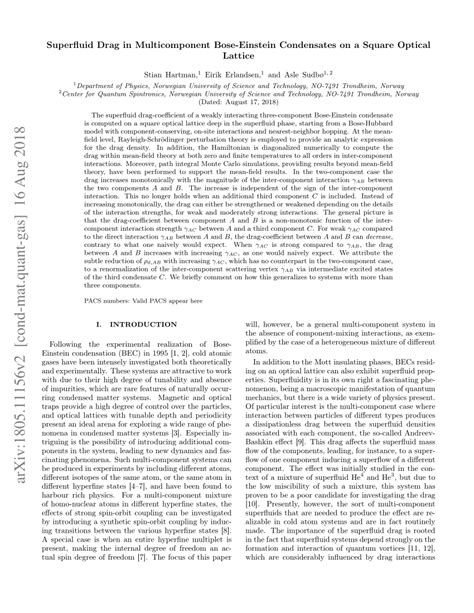 Pdf Superfluid Drag In Multicomponent Bose Einstein Condensates On A