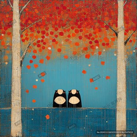 Ai创作图情侣小鸟图 治愈系装饰画 企鹅本子封面 秋天治愈插画 Love插画 手绘秋季浪漫画明信片 情侣笔记本封面插画 治愈系原创插画 小企鹅插画 温馨治愈插画 企鹅装饰画 温馨的插画 爱情