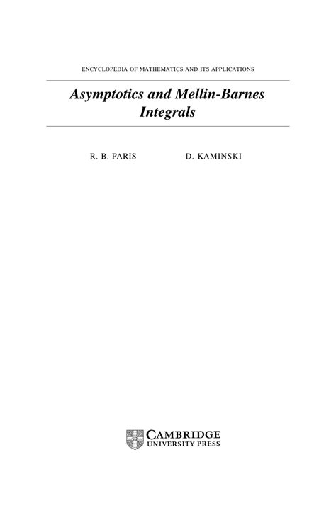 Pdf Asymptotics And Mellin Barnes Integrals