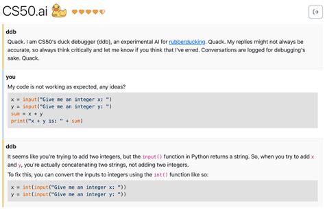 this is cs50 ai cs50 s duck debugger ddb a conversational ai a la
