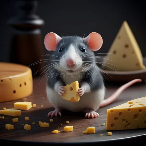 Tiny Cute Rat Portrayed With Cheese In Adorable Setting Stock Illustration Illustration Of