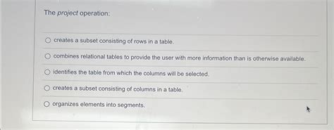 Solved The Project Operationcreates A Subset Consisting Of